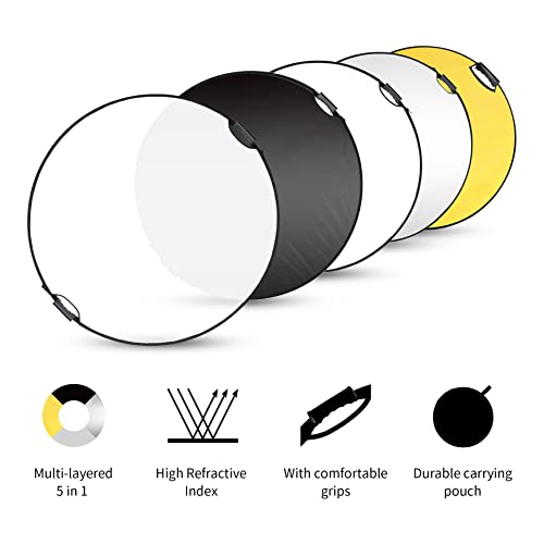 Selens 43 Inch (110cm) Photography Reflector, Collapsible Light Reflector with Carrying Case, 5 in 1 Reflector for Photography Photo Studio Lighting -Translucent, Silver, Gold, White and Black