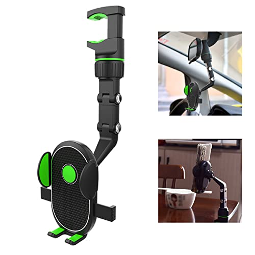 HENGSHI Rearview Mirror Phone Holder for Car,Multifunctional Cell Phone and GPS Holder Mount,360° Rotation Adjustment Cradle Compatible with All Phone Android Smartphone