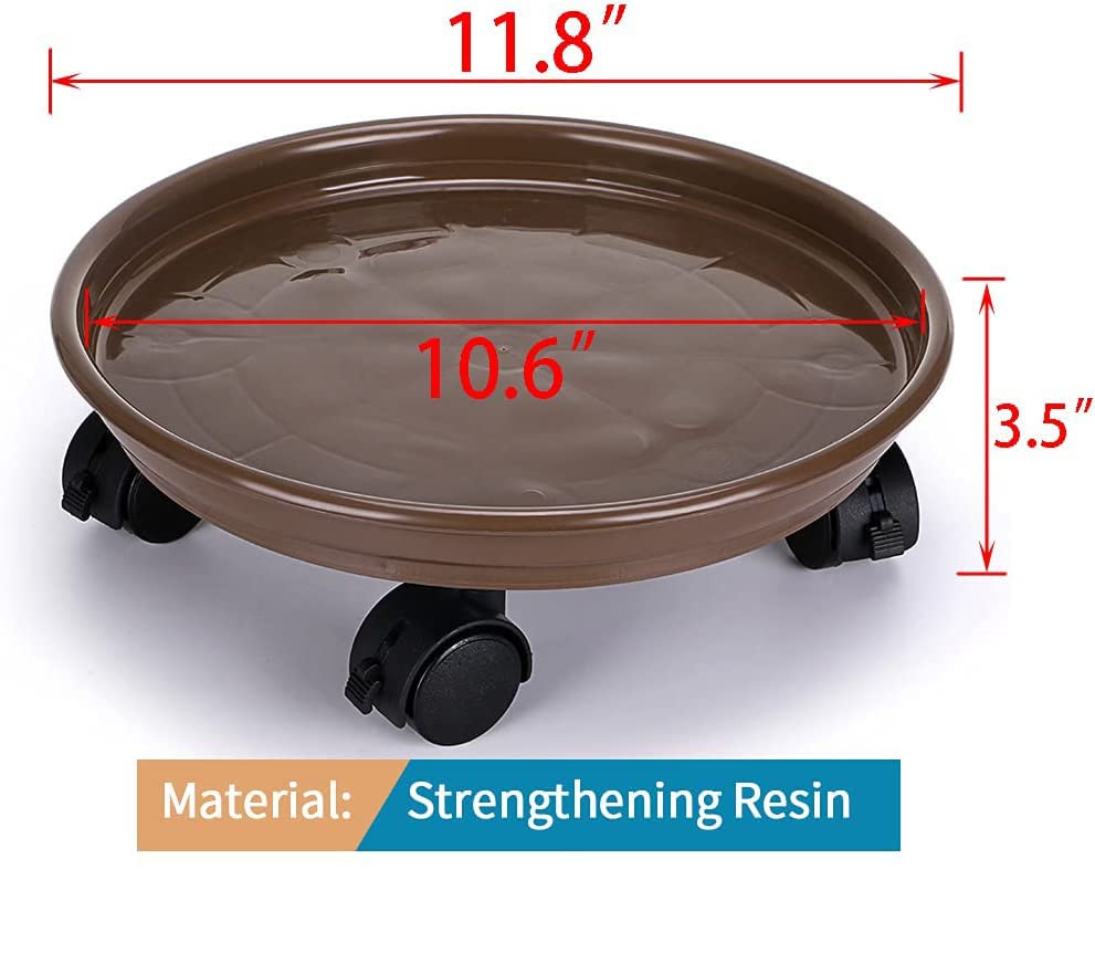 2Pcs Plant Caddy,Planter Pot Mover, Plant Pot Pallet Dolly Caster with Universal Wheels, Round Movable Planter Dolly Trolley Tray Pallet Outdoor Indoor Tree Flower Stand Planter (11.8 inch+2pcs+brown)