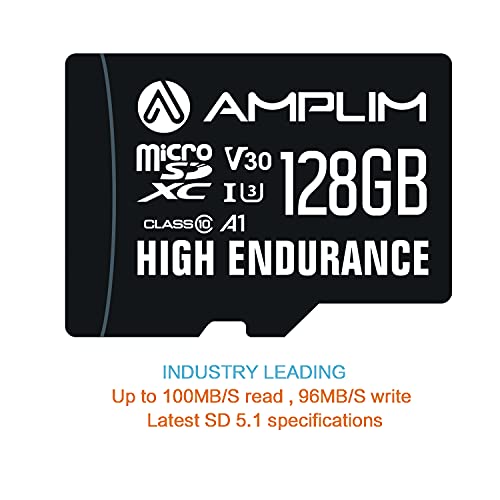 Amplim Micro SD Card, 128GB MicroSD Memory Plus Adapter, MicroSDXC SDXC U3 Class 10 V30 UHS-I TF Extreme High Speed Nintendo-Switch, Go Pro Hero, Surface, Phone Galaxy, Camera Security Cam, Tablet