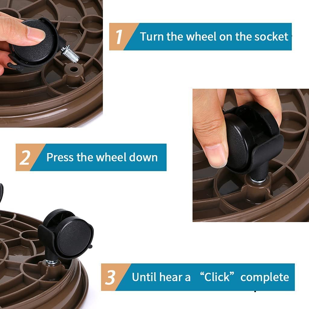 2Pcs Plant Caddy,Planter Pot Mover, Plant Pot Pallet Dolly Caster with Universal Wheels, Round Movable Planter Dolly Trolley Tray Pallet Outdoor Indoor Tree Flower Stand Planter (11.8 inch+2pcs+brown)
