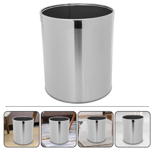 Kichvoe Stainless Steel Round Trash Can Metal Waste Basket Garbage Container Bin Recycle Trash Can Rubbish Bucket Laundry Hamper with Ring for Bathroom Kitchen Office