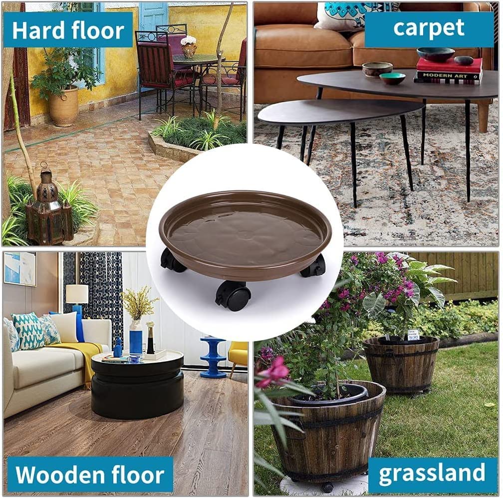2Pcs Plant Caddy,Planter Pot Mover, Plant Pot Pallet Dolly Caster with Universal Wheels, Round Movable Planter Dolly Trolley Tray Pallet Outdoor Indoor Tree Flower Stand Planter (11.8 inch+2pcs+brown)