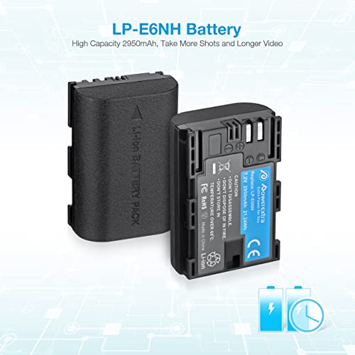 Powerextra LP-E6NH High Capacity Batteries 2950mAh and USB Charger Compatible with Canon LP E6 R5 R6 90D 60D 70D 80D 5D IV 6D, 6D II 7D