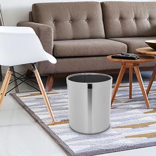 Kichvoe Stainless Steel Round Trash Can Metal Waste Basket Garbage Container Bin Recycle Trash Can Rubbish Bucket Laundry Hamper with Ring for Bathroom Kitchen Office