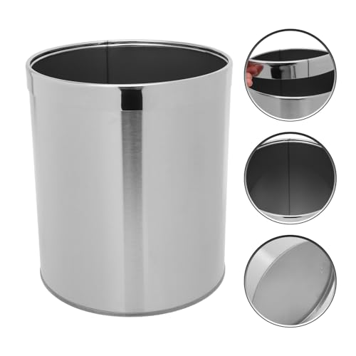 Kichvoe Stainless Steel Round Trash Can Metal Waste Basket Garbage Container Bin Recycle Trash Can Rubbish Bucket Laundry Hamper with Ring for Bathroom Kitchen Office