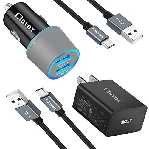 Cluvox USB C Fast Charger Kit, Compatible for Samsung Galaxy S22/S21/S20/Plus/Ultra/S10/S10e/S9/S8/Note 20/10/9/A20/A50, Quick Charge 3.0 Charger Set, Rapid Car Adapter+Wall Charger&6FT Type C Cords