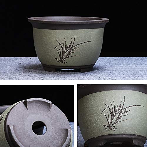 Purple Sand Flower Pot Green Cactus Orchid Pot Classical Large Medium and Small Flower Planter Round Ceramic Succulent Planter Pot Suitable for Indoor Longevity Flowers Cyclamen Orchid
