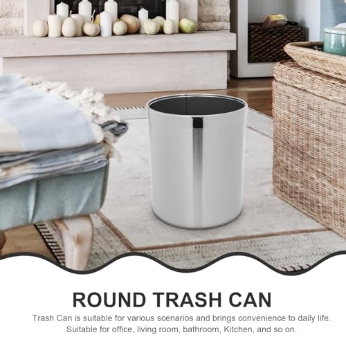 Kichvoe Stainless Steel Round Trash Can Metal Waste Basket Garbage Container Bin Recycle Trash Can Rubbish Bucket Laundry Hamper with Ring for Bathroom Kitchen Office
