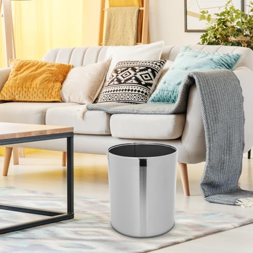 Kichvoe Stainless Steel Round Trash Can Metal Waste Basket Garbage Container Bin Recycle Trash Can Rubbish Bucket Laundry Hamper with Ring for Bathroom Kitchen Office