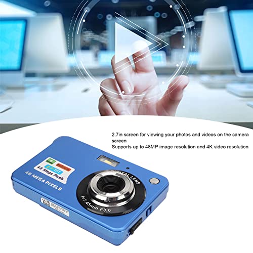Compact Camera, 48MP Digital Camera 4K Built in Fill Light Anti Shake Rechargeable for Shooting (Blue)