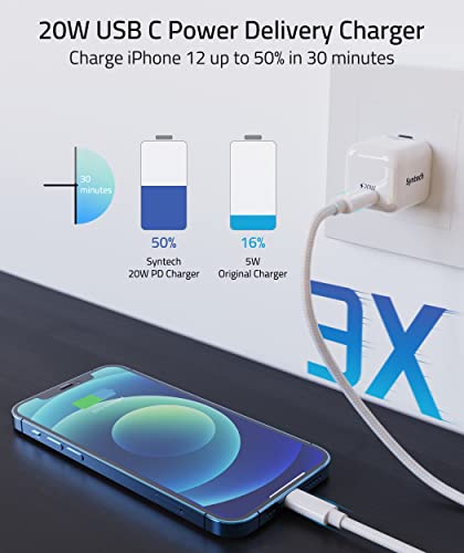 iPhone Fast Charger Apple MFi Certified, Syntech 20W USB C Wall Charger Block Ultra-Compact Charger with 6.6ft USB C to Lightning Cable, Compatible with iPhone 14/14 Pro/13/12/11/XS/XR/X/iPad/AirPods