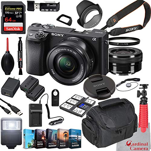 Sony Alpha a6400 Mirrorless Camera with 16-50mm Lens Bundle + Extreme Speed 64GB Memory + (28 Items)