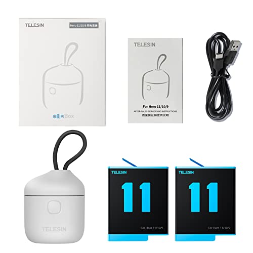 TELESIN Hero 11 Battery for Gopro, Triple Charger SD Card Reader Kit for GoPro Hero 11, Hero10, Hero 9 Black, Allinbox Charger & 2-Pack Go pro 11 Batteries