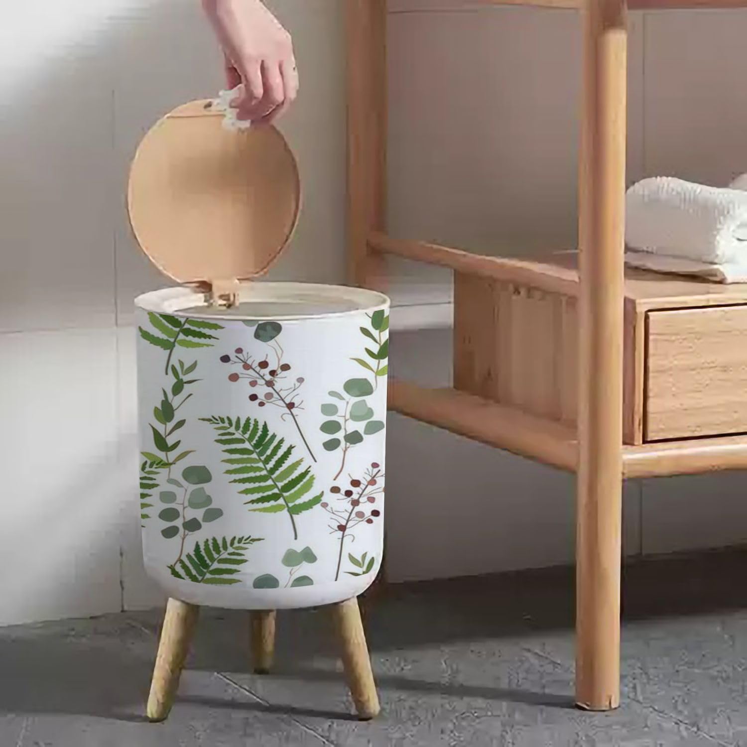 Small Trash Can with Lid for Bathroom Kitchen Office Diaper Seamless pattern green plants white background For wedding decor Bedroom Garbage Trash Bin Dog Proof Waste Basket Cute Decorative