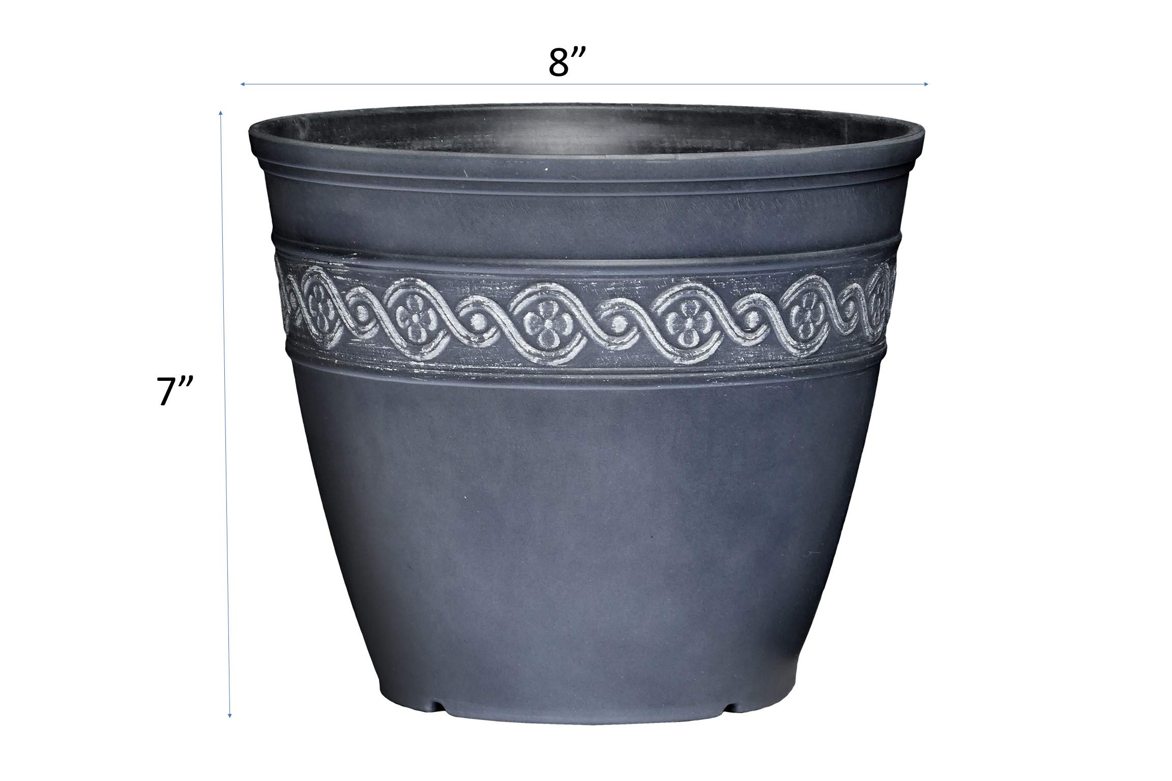 Classic Home and Garden Corinthian Round Resin Flower Planter Pot, Storm Blue 8" (Pack of 3)