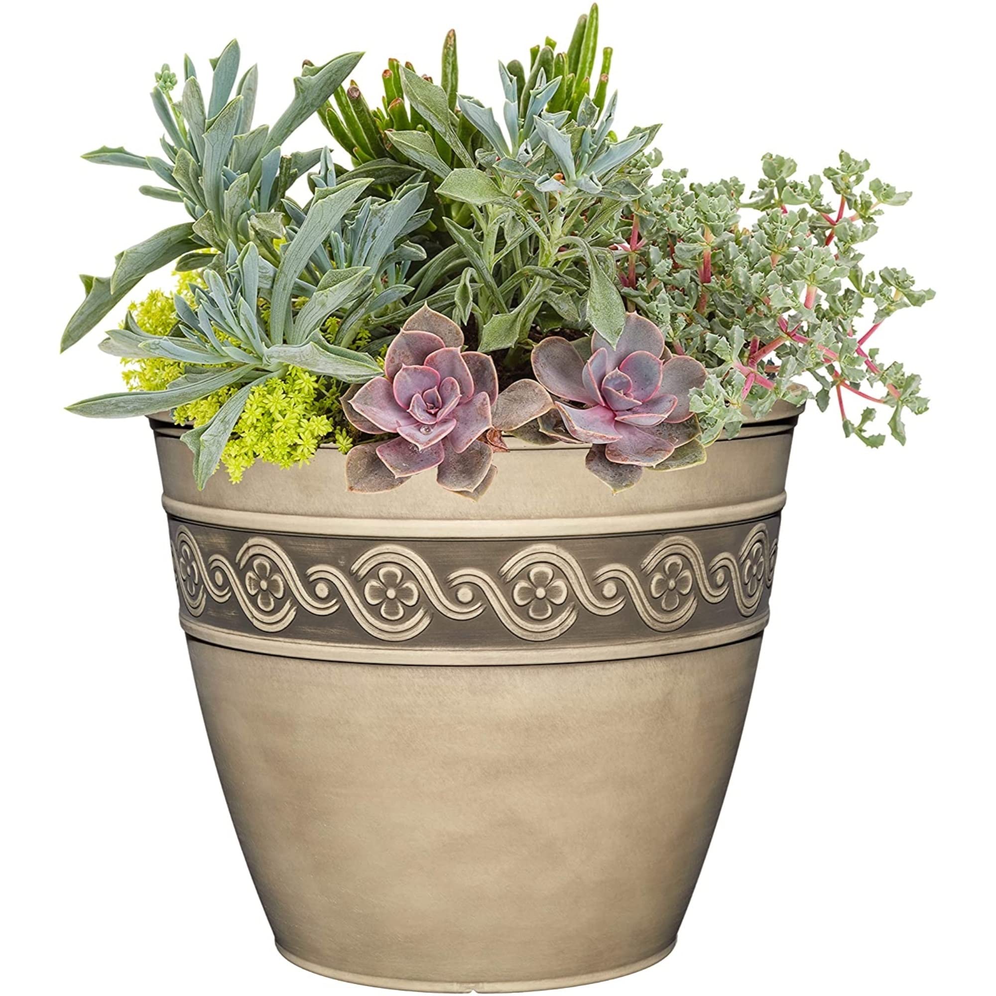 Classic Home and Garden Corinthian Resin Flower Pot Planter, Concrete Grey, 10"