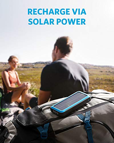 Anker PowerCore Solar 20000, 18W USB-C Power Bank 20,000 mAh with Dual Ports, Flashlight, IP65 Splash Proof and Dustproof for Outdoor Activities, Compatible with Smartphones and Other Devices