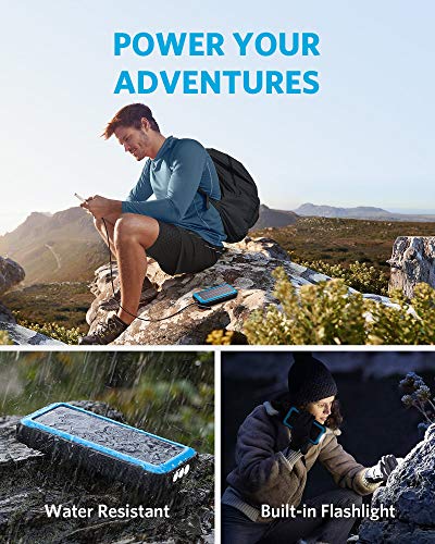 Anker PowerCore Solar 20000, 18W USB-C Power Bank 20,000 mAh with Dual Ports, Flashlight, IP65 Splash Proof and Dustproof for Outdoor Activities, Compatible with Smartphones and Other Devices
