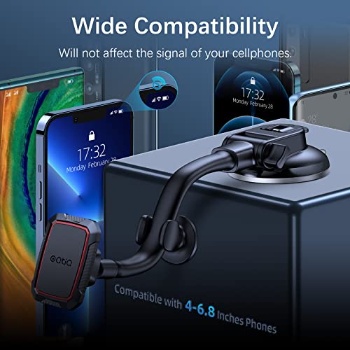 OQTIQ Magnetic Phone Holder for Car Dashboard Windshield 8.3-Inch Flexible Gooseneck Arm Suction Cup Car Magnetic Phone Mount 6 Strong Magnets Sturdy for All iPhone Android Smartphones [Case Friendly]