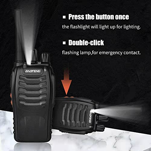 BAOFENG Walkie Talkies Long Range for Adults Kids Two Way Radios with Earpieces,16 Channel UHF, Rechargeable Handheld 2-Way Radios with Flashlight (2 Pack), black, 88A