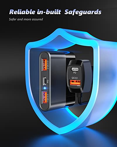 Nulaxy USB C Car Charger, 5 Multi Ports Adapter Car Charger with 3 Quick Charge 3.0 Port, 76W Cigarette Lighter USB Charger for Back Seat Charging, Compatible with Smartphones and Tablets Charging