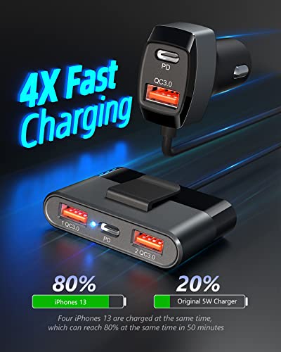 Nulaxy USB C Car Charger, 5 Multi Ports Adapter Car Charger with 3 Quick Charge 3.0 Port, 76W Cigarette Lighter USB Charger for Back Seat Charging, Compatible with Smartphones and Tablets Charging