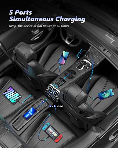 Nulaxy USB C Car Charger, 5 Multi Ports Adapter Car Charger with 3 Quick Charge 3.0 Port, 76W Cigarette Lighter USB Charger for Back Seat Charging, Compatible with Smartphones and Tablets Charging