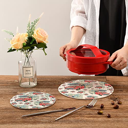 Camper Motorhouse Summer Trivet Pot Holders Red Classic Camper Van Hot Pads Trivets Mats Heat Resistant Cotton Potholders Round Table Counter Mat for Kitchen Coaster Hot Pan Dish 2pcs