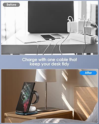 Wireless Charger 3 in 1, Foldable Fast Charging Station Compatible with Samsung Galaxy Watch 5 Pro/5/4/3/Active, S23 S23+ S22 S22+ S21 S20 Ultra FE/Note 20 10 9/ Z Flip Fold 4 3 2, Buds/2/Pro/Live