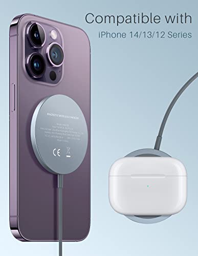 Compatible with MagSafe Charger for iPhone 14 - Mag Safe Magnetic Wireless Charger Pad for iPhone 14/14 Pro/14 Plus/14 Pro Max/13/13 Pro/13 Pro Max/13 Mini/12,[1 x USB C to USB Adapter][No AC Adapter]