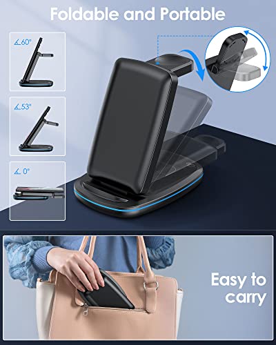 Wireless Charger 3 in 1, Foldable Fast Charging Station Compatible with Samsung Galaxy Watch 5 Pro/5/4/3/Active, S23 S23+ S22 S22+ S21 S20 Ultra FE/Note 20 10 9/ Z Flip Fold 4 3 2, Buds/2/Pro/Live