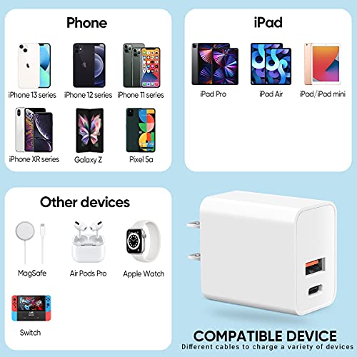 USB C Brick, iPhone 14 Pro Fast Charger Block, Zafolia 2-Pack Upgraded 20W Type C Wall Charging Box Plug Cube Dual Port Power Adapter for New Apple Watch Series 8 7/13/12 Pro Max/XR SE, iPad,AirPods