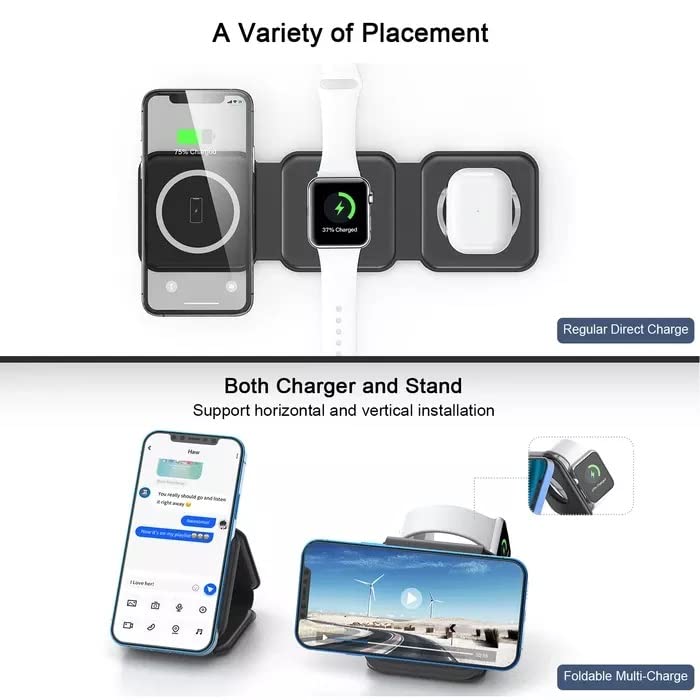 New 2022 Foldable Ultra-Thin Mobile Phone Watch Stand Charger 15W Fast QI Magnetic 3 in 1 Wireless (White) (AD-WC20)