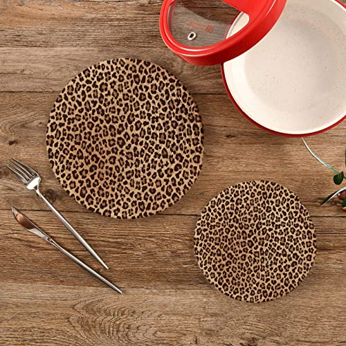 Leopard Classic Pattern Trivets Mat for Hot Dishes Pots Pans Potholders Set of 2 Pcs Round Holder Hot Pads for Table Cotton Thread Weave Resistant Kitchen Cooking
