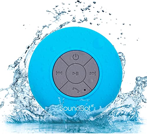 Soundbot SB510 Bluetooth Shower Speaker HD Water Resistant Bathroom Speakers, Handsfree Portable Speakerphone with Built-in Mic, 6hrs of Playtime, Control Buttons and Dedicated Suction Cup (Blue)