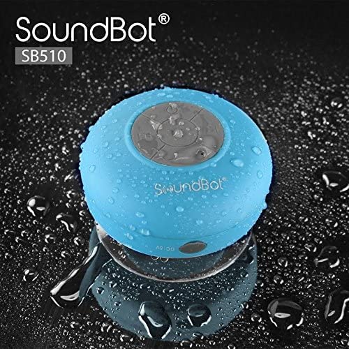 Soundbot SB510 Bluetooth Shower Speaker HD Water Resistant Bathroom Speakers, Handsfree Portable Speakerphone with Built-in Mic, 6hrs of Playtime, Control Buttons and Dedicated Suction Cup (Blue)