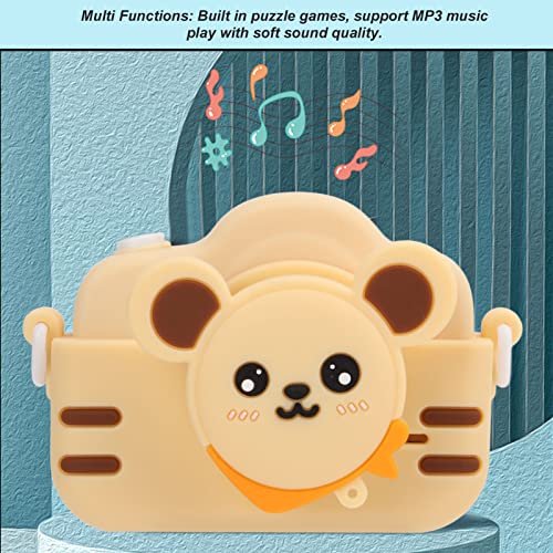 Children Digital Camera, Anti Skid Rounded Shape Built in Puzzle Games 15 Frames Kids Camera for Toddler for Travel(Light Yellow)
