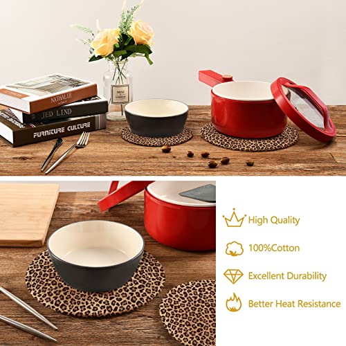 Leopard Classic Pattern Trivets Mat for Hot Dishes Pots Pans Potholders Set of 2 Pcs Round Holder Hot Pads for Table Cotton Thread Weave Resistant Kitchen Cooking