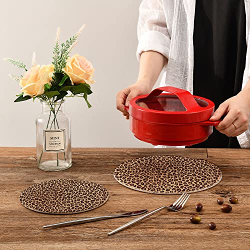 Leopard Classic Pattern Trivets Mat for Hot Dishes Pots Pans Potholders Set of 2 Pcs Round Holder Hot Pads for Table Cotton Thread Weave Resistant Kitchen Cooking