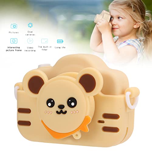 Children Digital Camera, Anti Skid Rounded Shape Built in Puzzle Games 15 Frames Kids Camera for Toddler for Travel(Light Yellow)