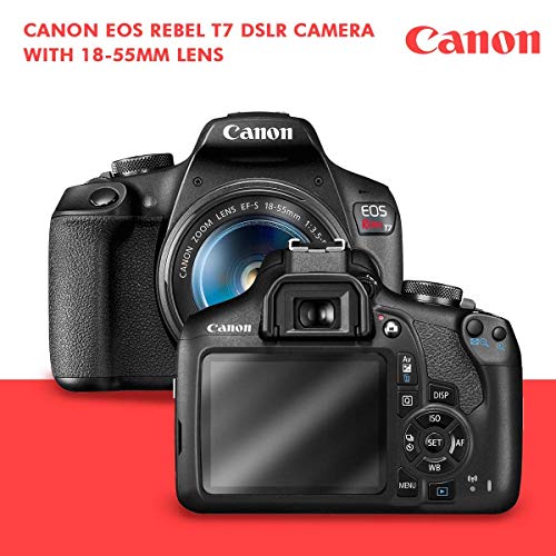 Canon T7 EOS Rebel DSLR Camera with EF-S 18-55mm f/3.5-5.6 is II Lens W/Telephoto & Wideangle Lens 3 Pc. Filter Kit + Tripod + Flash & 2 X 32GB SD Card and Basic Accessory Kit