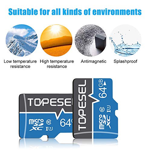 TOPESEL 64GB Micro SD Card SDXC 2 Pack Memory Cards UHS-I TF Card Class 10 for Camera/Phone/Galaxy/Drone/Dash Cam/GOPRO/Tablet/PC/Computer(2 Pack U1 64GB)