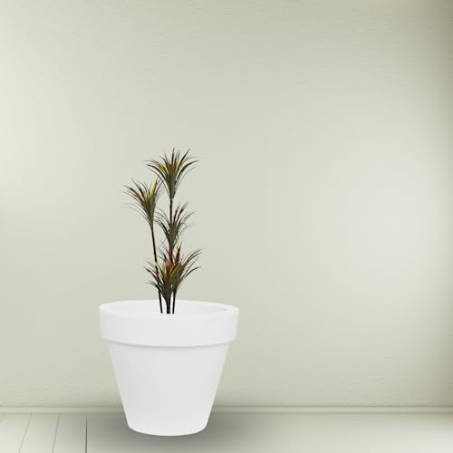 Elly Décor 18-inch Tall Classic Plastic Planter with Drainage Hole, Plant Pot, Lightweight & Durable, Gardening Flower Pot Traditional Plastic Pot 18" x 17", White
