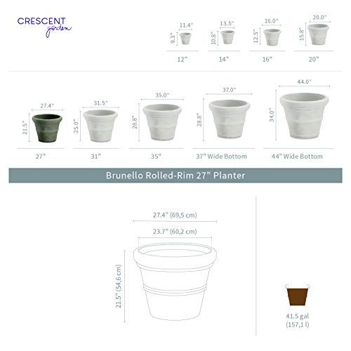 Crescent Garden Brunello Planter, Classic Rolled-Rim Plant Pot, 27-Inch (Weathered Stone)