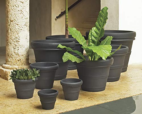 Crescent Garden Brunello Planter, Classic Rolled-Rim Plant Pot, 27-Inch (Weathered Stone)
