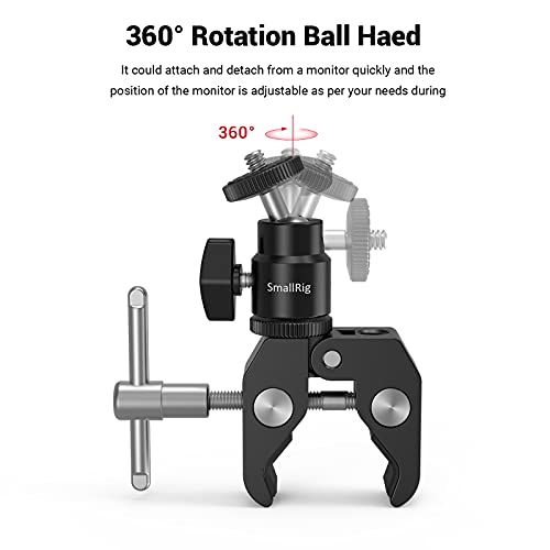 SmallRig Super Clamp Mount with Mini Ball Head Mount, Hot Shoe Adapter with 1/4 Screw for LCD Field Monitor, LED Lights, Flash, Microphone, for Gopro, for DJI Action 2, for Insta360 - 1124