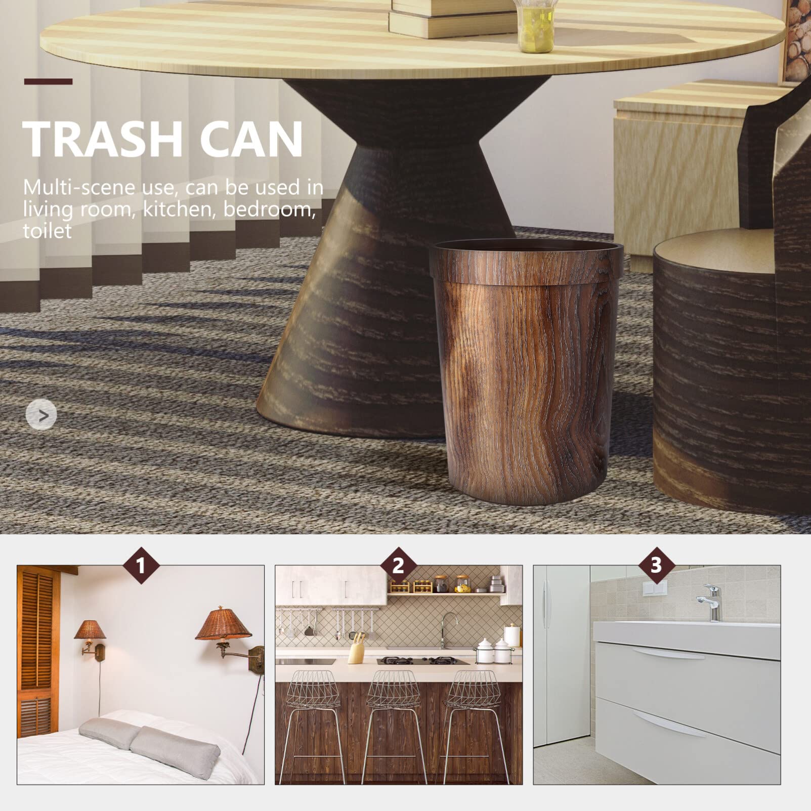 Luxshiny Retro Trash Can Pressure Waste Bins Kitchen Trash Cans Bedroom Bin Small Wastebasket Small Trashcan Dustbin Retro Garbage Can Pp Environmental Protection Material