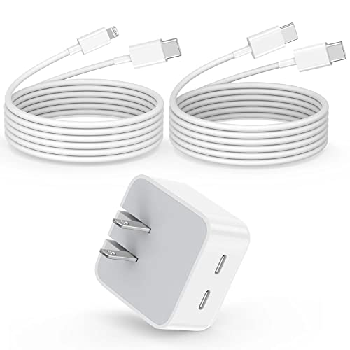 Apple Fast Charger, 40W Super Quick Dual USB C Wall Charger [Apple MFi Certified] Double Port Apple USB C Charger Foldable Plug with USB C to Lightning Cable and USB C to C Cable for iPhone, iPad