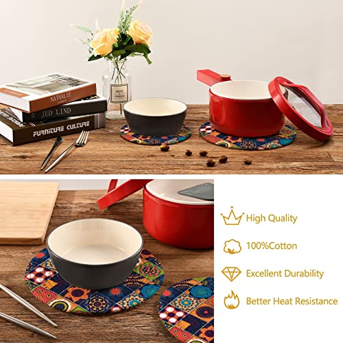 Kigai Classical Nation Flower Pot Holders Trivets Set 2 Pcs,Round 100% Cotton Braided Hot Pads for Hot Dishes Hot Pots and Pans/Kitchen Trivets